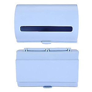 Trash Bag Roll Box Back Adhesive Wall Mount Trash Garbage Plastic Bag Storage Box Organizer Rack Wall Mounted Plastic Bag Holder Trash Bag Dispenser Roll Holder(Blue)