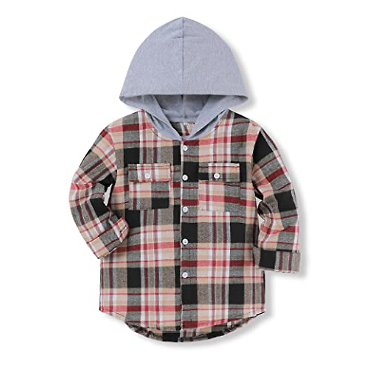 Fuermos Toddler Baby Boy Girls Outfits Plaid Flannel Hooded Long Sleeve T-Shirt Tops Kid Clothes(5-6T)
