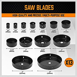 HORUSDY 19pcs Hole Saw Kit, Hole Saw Set with Saw Blades 6"(152mm) -3/4" (19mm), Ideal for Soft Wood, PVC Board and More