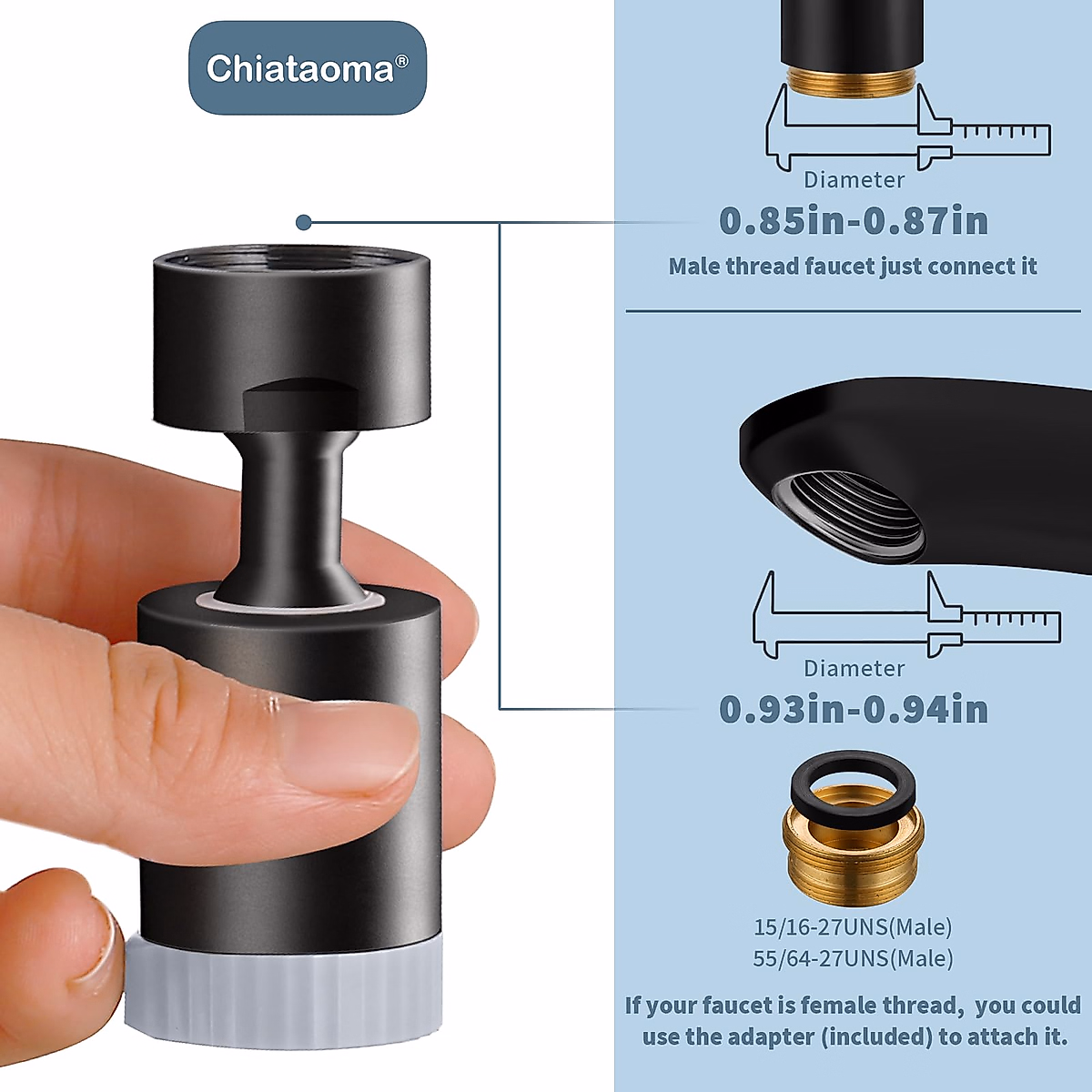 Swivel Faucet Aerator,3-function Faucet Nozzle,360° Big Angle Rotate Kitchen Sink Faucet Attachment,Faucet Extender for Kitchen 55/64 inch Female Thread,Kitchen Sink Aerator Black