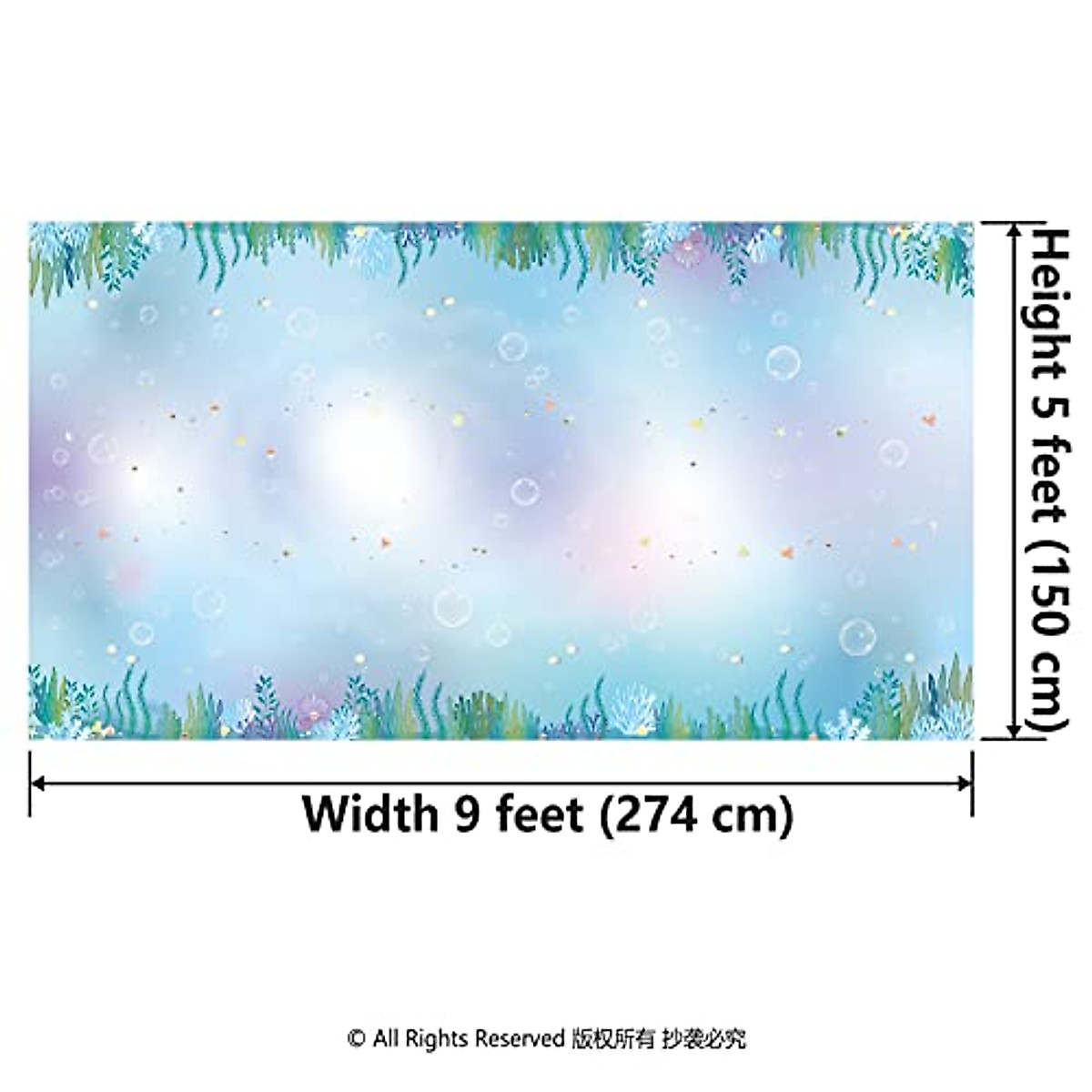 9x5ft Fabric Under The Sea Tablecloth Little Mermaid Table Cover for Under Sea Birthday Party Decoration Bubble Ocean Beach Pool Wedding Reception Table Cloths Dessert Tablecloths Kids Party Supplies