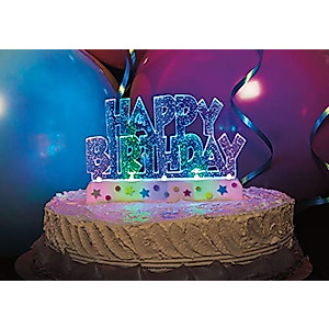 Unique Flashing Happy Birthday Cake Decoration, 4.5" x 3.5", Multicolor