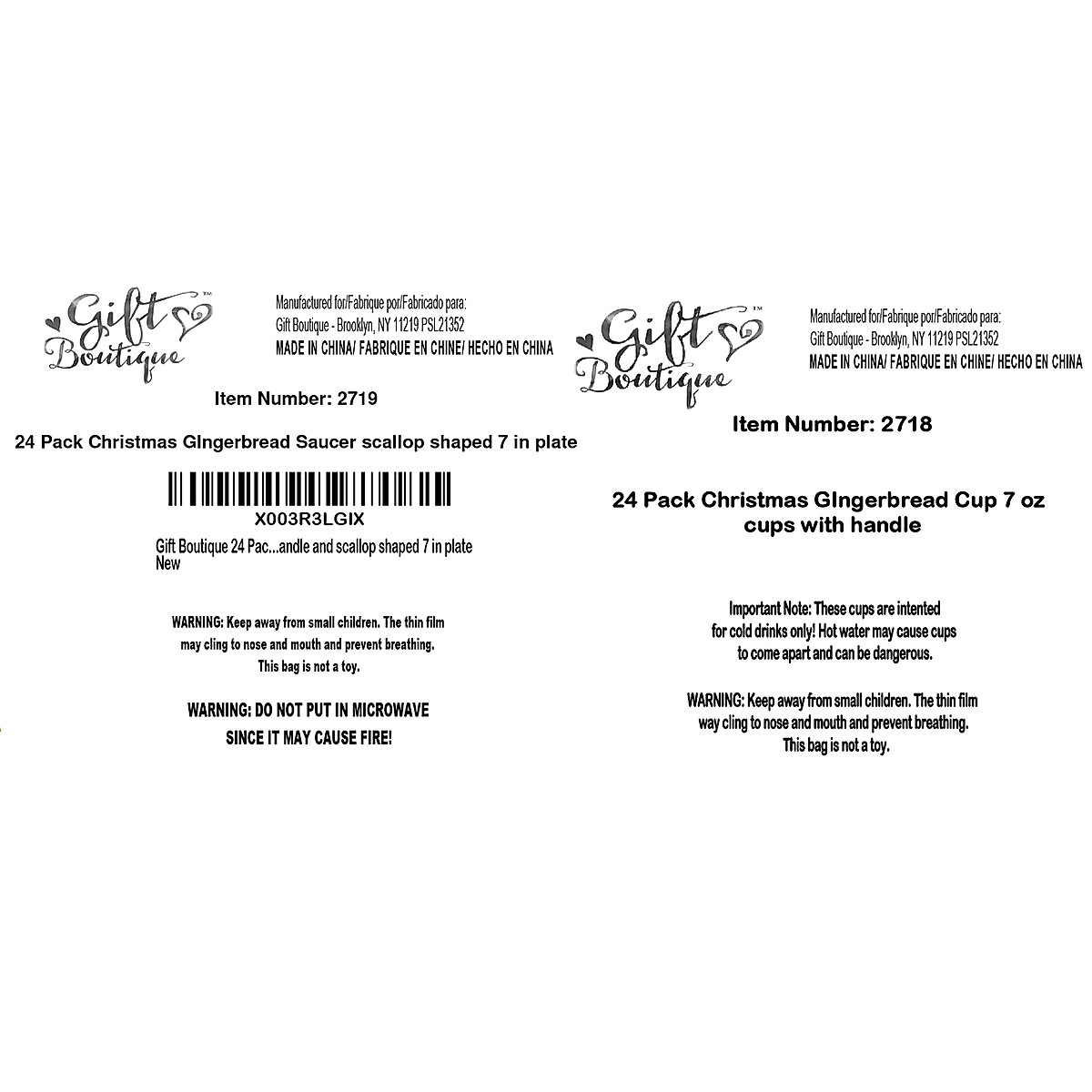 Gift Boutique 24 Disposable Christmas Gingerbread Party Cup 7 Oz 24 & 7" Paper Scallop Shaped Saucer Plates Set with Handle for Tea Hot Cocoa Chocolate Coffee Mugs Holiday Xmas Table Dinnerware Suppy