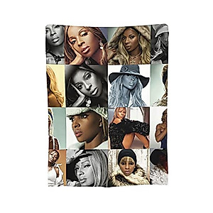 ISHAANAV Mary Music J and Blige Throw Blanket for Couch Sofa Fluffy Microfiber Fleece Throw Soft, Cozy, Lightweight Mary Music J and Blige