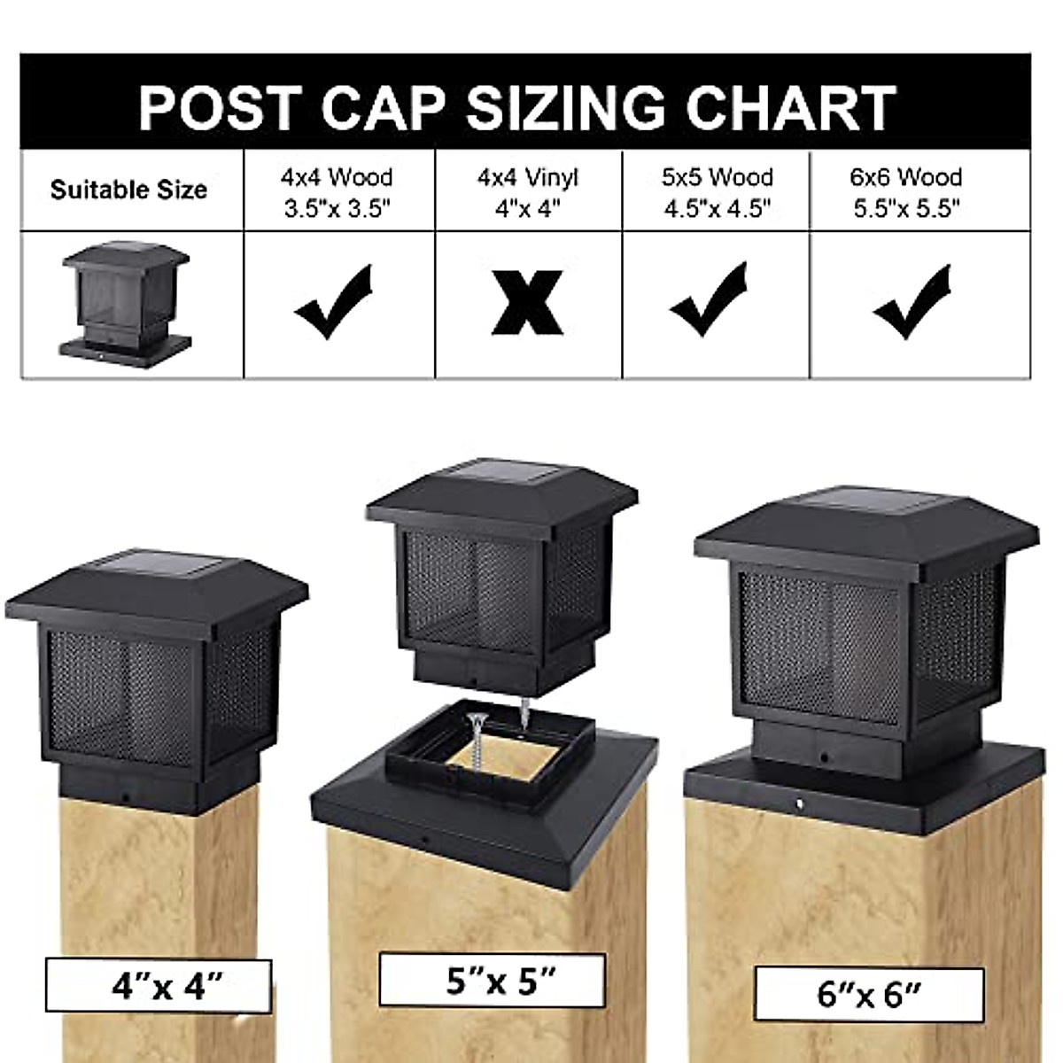 Glintoper 6 Pack Solar Fence Post Lights Outdoor, Solar Powered Post Cap Lights, High Brightness SMD LED Decorative Lighting Waterproof for 4x4, 5x5 or 6x6 Wood Posts, Patio Yard Landscape Decor