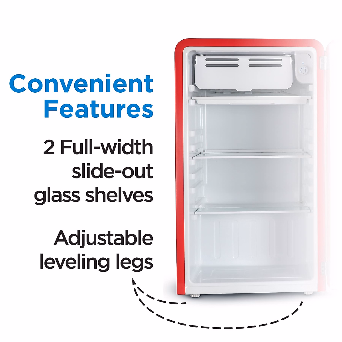 Commercial Cool CCRR32HR 3.2 Cu. Ft Freezer, Vintage Style Refrigerator, with Slide-Out Glass Shelves & Tall Bottle Storage, Retro Fridge, Red