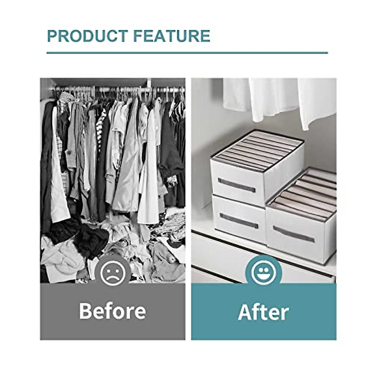 LZV Wardrobe Clothes Organizer,Foldable Visible Clothes Storage Organizer Clothes Drawer Storage Box for Jeans,T-shirt,Legging,Skirts (Grey 4Pack)