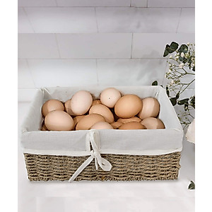 Natural Wicker Woven Storage Basket with Liner, Decorative Baskets and Bathroom Organizer for Living Room, Bathroom, Closet Organizer and Bath Beauty Products Organizer (Seagrass)