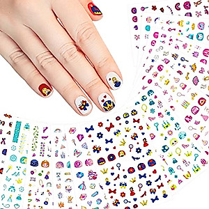 VIWIEU Small Kids Nail Stickers Princess Nails Decals for Little Girls 12 Sheets, 600+ Cute Toddler Tiny Fingernail Wraps Birthday Party Favors, Easter Basket Filler, Christmas Holiday Gift