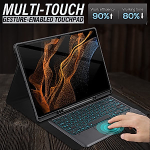 REAL-EAGLE Touchpad Keyboard Case for Samsung Galaxy Tab S8 Ultra 2022 14.6 Inch (SM-X900/X906), 7 Colors Backlight Wireless Keyboard PU Folio Stand Cover Case for Galaxy Tab S8 Ultra (Black)