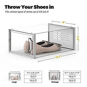 SEE SPRING Large 12 Pack Shoe Storage Box, Shoe Organizer for Closet, Clear Plastic Stackable Shoe Boxes, Space Saving Foldable Sneaker Shoe Rack Containers Bin Holder (Clear)