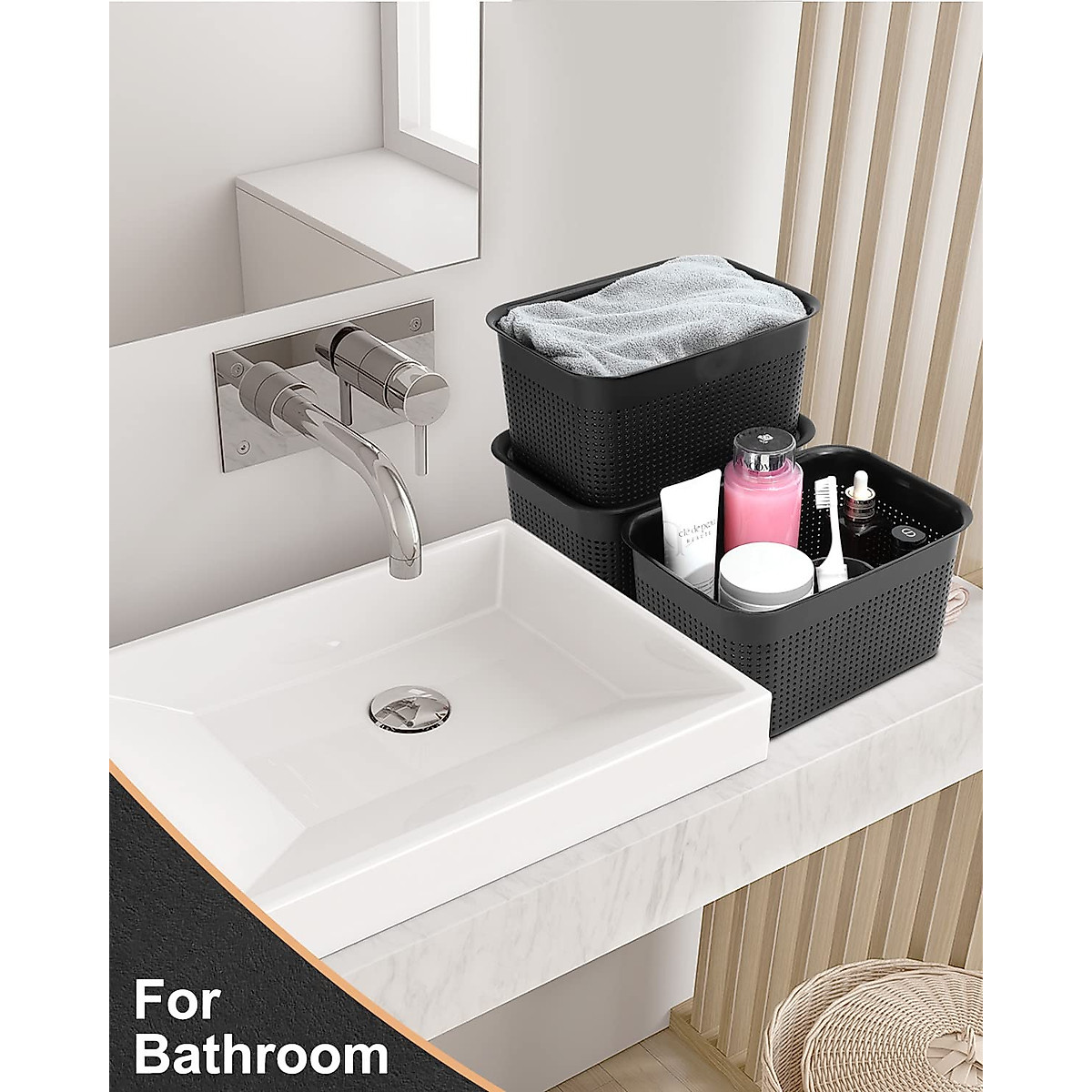 KoTuosy Plastic Storage Baskets with Lids Baskets for Organizing Organizer Bins 6.8 Qt Stackable Storage Bins with Lids Tiny Holes, Storage Containers, Plastic Bins with Handle