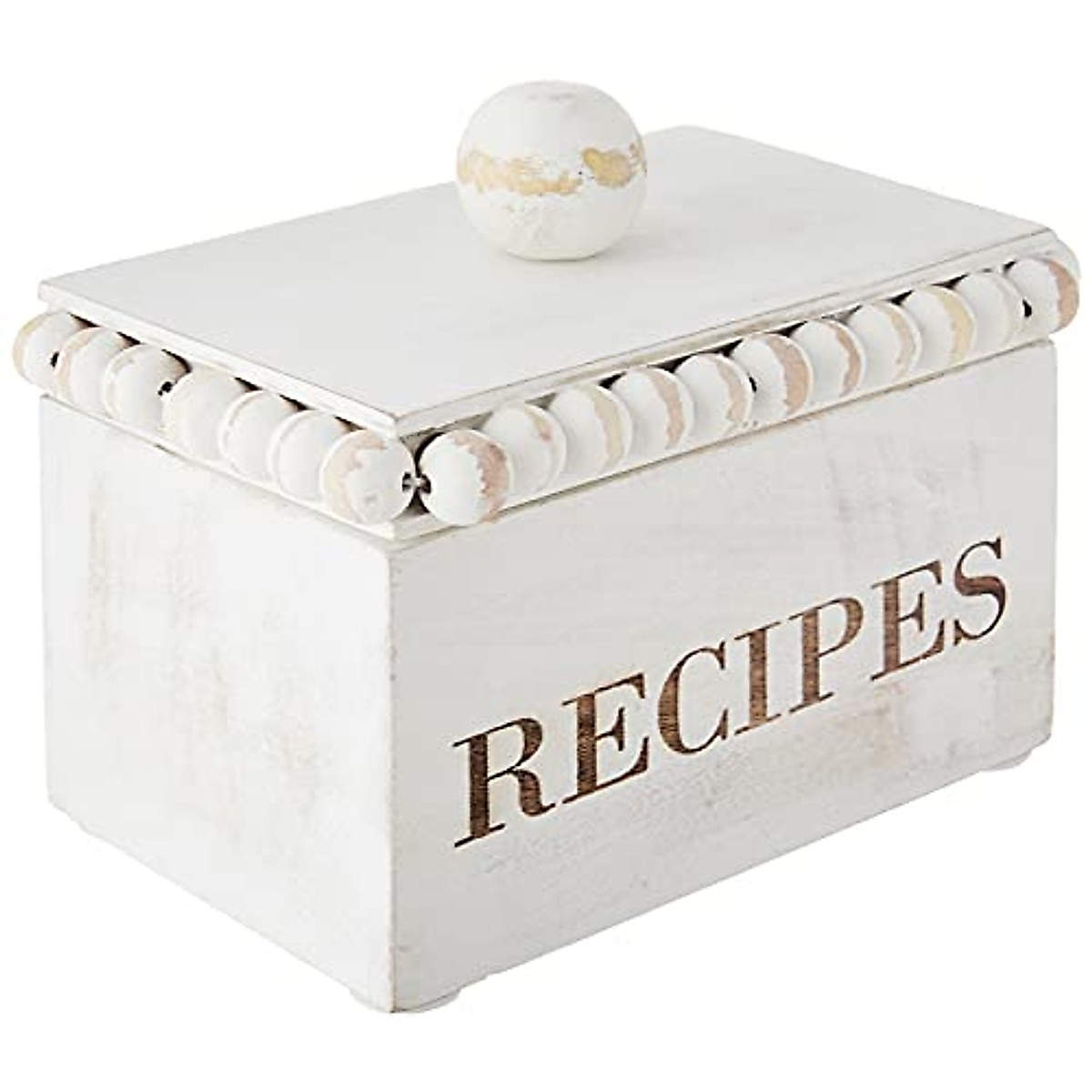 Mud Pie White Beaded Recipe Box, 4 1/2" x 6 1/2" | Card 3 1/2" x 5 1/2"