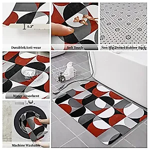 Middle Ages Kitchen Mats and Rugs, Anti-Slip Kitchen Floor Mats, Water Absorbent Comfort Memory Foam Standing Mats for Office, Sink, Laundry, Kitchen Grey Red Black Abstract Geometric Texture