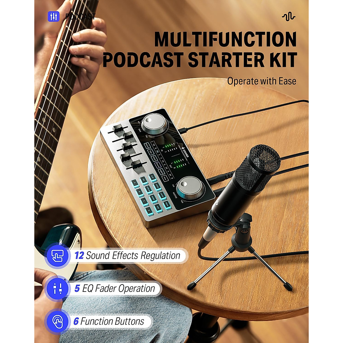 Donner Podcast Equipment Bundle, Podcast Kit Music Production Equipment with Audio Interface/Soundboard, All-in-One Podcast Kit with Condenser Microphone for PC/Phone/Pad for Streaming/Recording