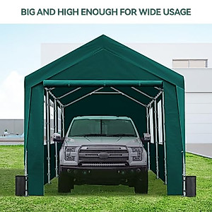ADVANCE OUTDOOR 10x20 ft Heavy Duty Carport with Window Sidewalls and Doors, Adjustable Height from 9.5 ft to 11 ft, Car Canopy Garage Party Tent Boat Shelter, Green
