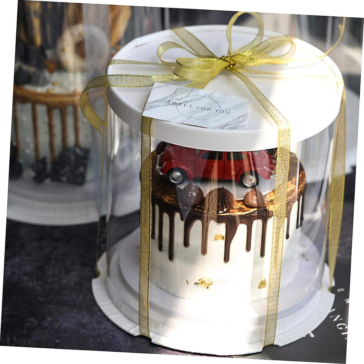 Mobestech 2pcs Box Paperboard and Material Cake Packaging Boxes Round Design for Home Shop and Events