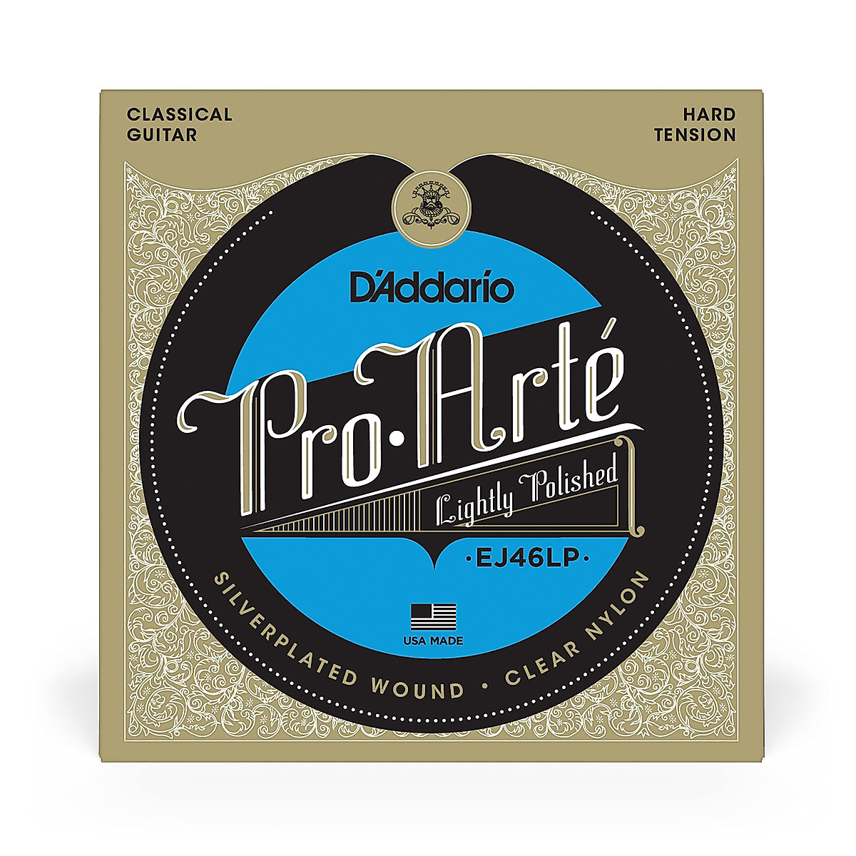 D'Addario Guitar Strings - Pro-Arte Classical Guitar Strings - EJ46LP - Nylon Guitar Strings - Silver Plated Wrap, Composite Core, Clear Nylon Trebles - Lightly Polished, Hard Tension