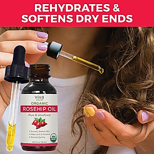 Viva Naturals Organic Rosehip Seed Oil (1 fl oz) - 100% Pure, Cold Pressed Moisturizing Rose hip Oil for Face, Hair, Dry Skin & Nails, Non-GMO