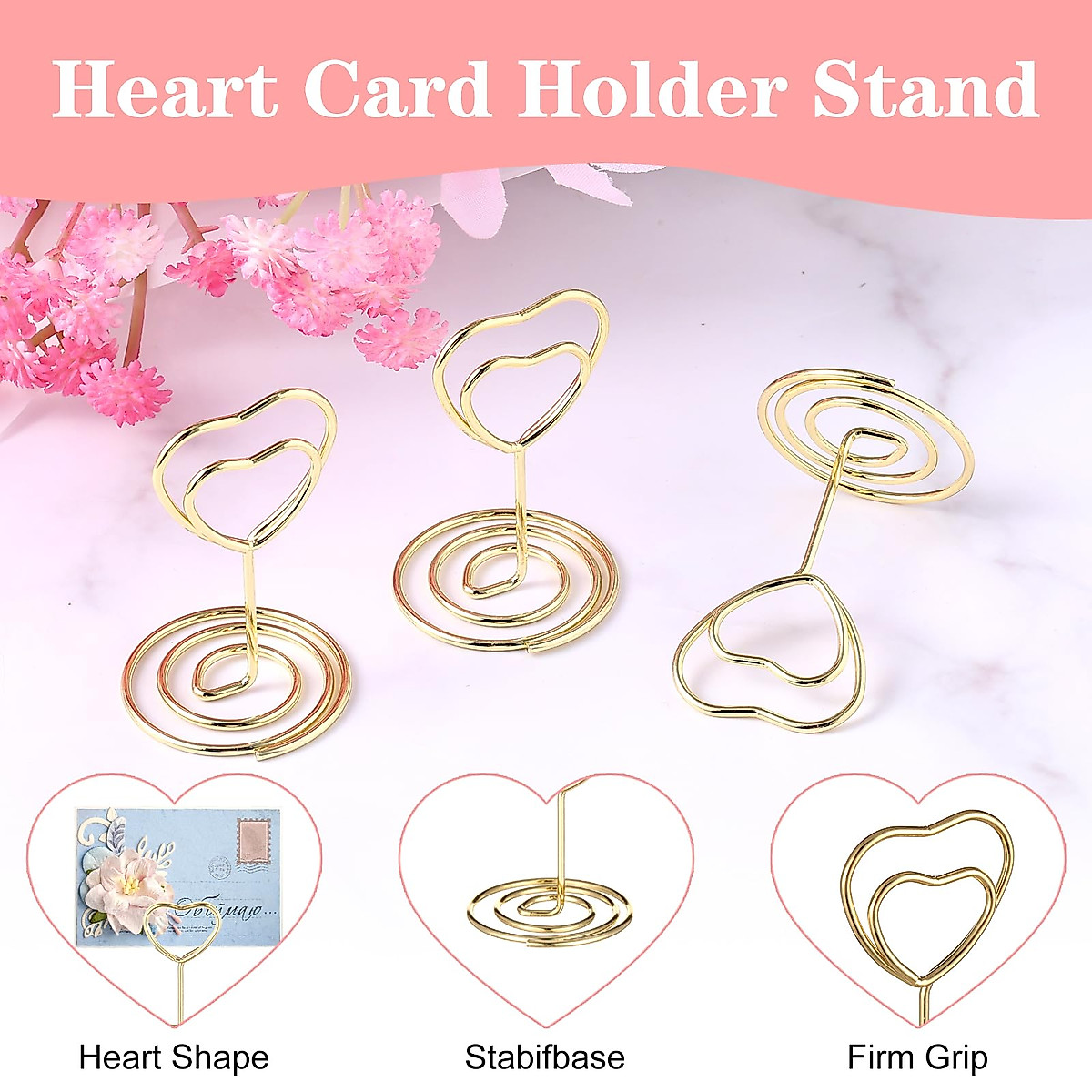 Gjinxi 20PCS Table Number Holders, Place Card Holders, Mini Table Card Holders Photo Holders for Tables, Picture Holder for Tables, Cards Stand with Heart Shaped Clip for Wedding, Photos, Memo Notes