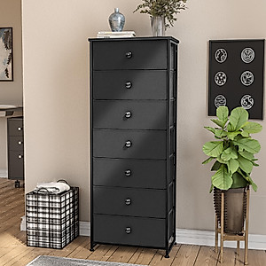 Products Tall Dresser, 7-Drawer Fabirc Storage Tower, Chests of Drawers - Vertical Organizer Unit for Bedroom, Hallway, Nursery, Closets - Steel Frame, Wood Top & Handles, Black