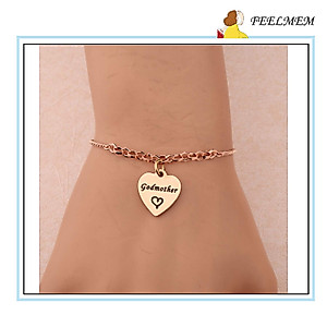 FEELMEM Godmother Bangle Bracelet,Goddaughter Bangle Bracelet,Baptism Gift for Godmothers/Goddaughters (Godmother Slider RG)