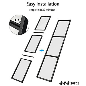 JUBEST 36 x 84 Inch Double Barn Door with 6FT Hardware Kit and Soft Close Mechanism Include, 2 Sets of 18in x 84in 3-Paneled Frosted Glass with Carbon Steel Frame Barn Door, Easy to Install