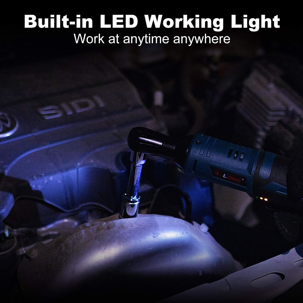 S-LONG Cordless Electric Ratchet Wrench Set, 3/8" 400 RPM 12V Power Ratchet Driver with 10 Sockets, 2000mAh Lithium-Ion Battery and 60-Min Fast Charge