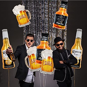 9pcs Giant Corona Whisky Beer Mug Mylar Helium Balloons, Beer Themed Birthday Party Decoration Supply (Golden)