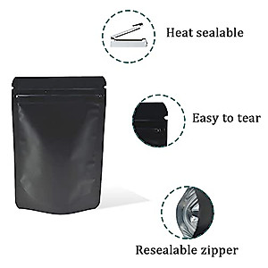 100 Pieces Resealable Mylar Bags Stand Up Foil Pouch for Zip Matte Aluminium Foil Lock Food Storage Packaging Airtight Zipper Lock Bag (3.3x5.1 inch, Black)
