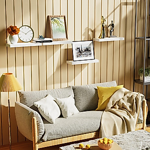 Bellsal Floating Shelves for Wall, White Engineered Wood Wall Shelf Set of 4, 16" Wall Mounted Floating Shelf for Kitchen, Living Room, Bedroom, Bathroom Storage, Book Shelf for Wall Home Decor