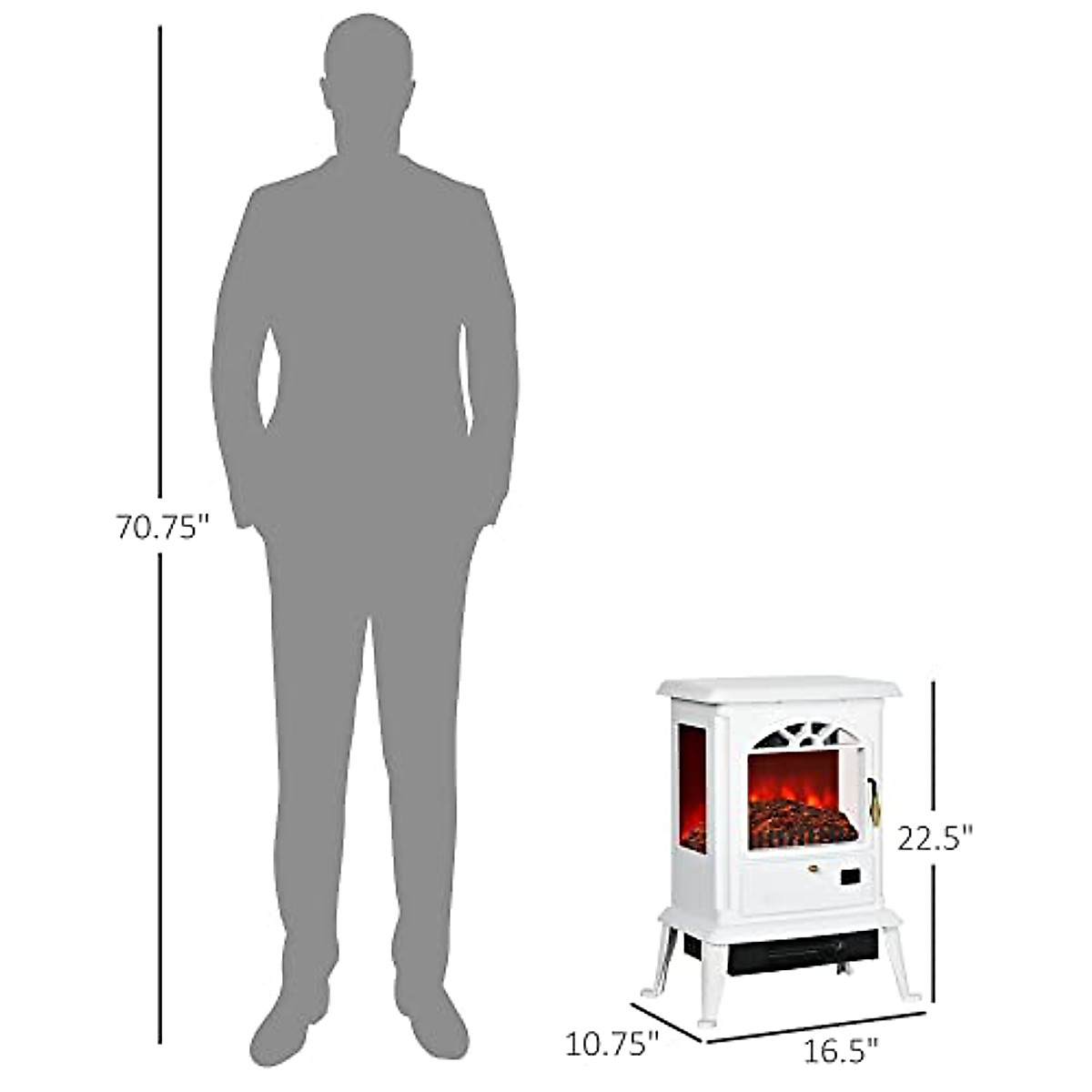 HOMCOM 23" Electric Infrared Fireplace Stove, Freestanding Fireplace Heater with Realistic Flame, Adjustable Temperature, Timer, 1000W/1500W, White