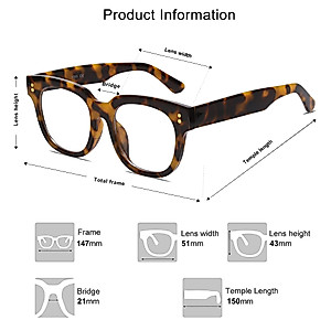 SOJOS Oversized Square Anti Blue Light Blocking Glasses for Women Thick Computer Eyeglasses Double Metal Studs SJ5053 with Tortoise Frame/Anti-Blue Light Lens