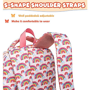 BLUEFAIRY School Backpack for Girls Backpack Kids Elementary Middle School Book Bags Bookbags Back to School Cute Gifts Mochila para Niñas 17" Rainbow Beige