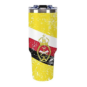 Brunei Vintage Flag 40oz Water Bottle Double Wall Insulated Tumbler with Handle Leakproof Travel Mug White-style