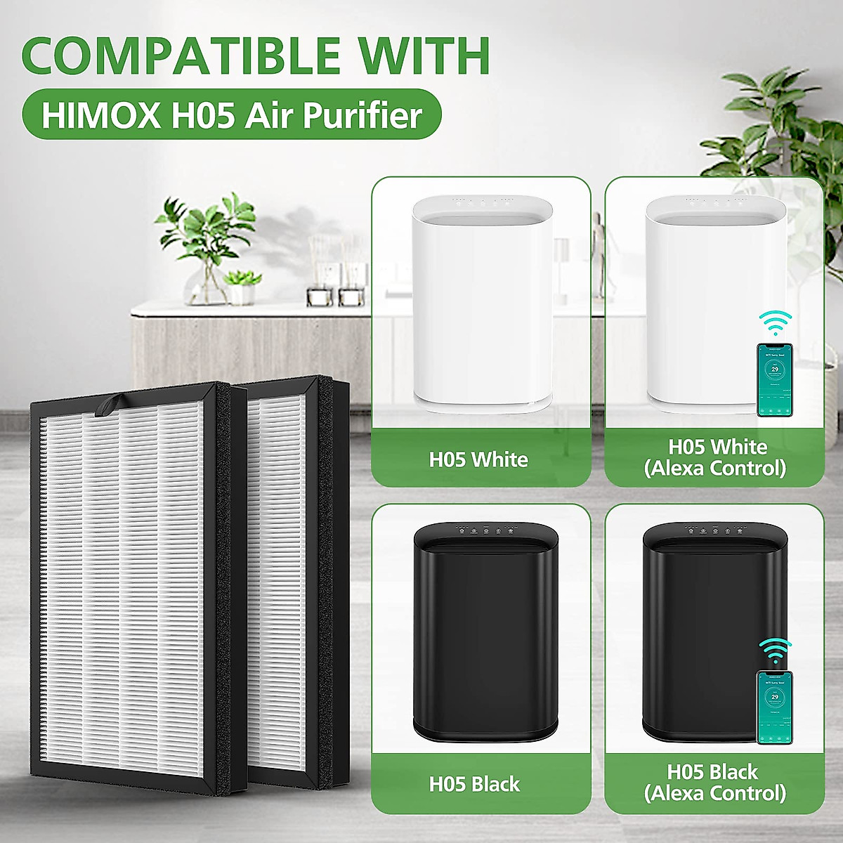 2 Pack H05 Replacement Filter, Compatible with HIMOX H05 Air Puri fier, H13 Grade True HEPA Filter (Not Fit HIMOX H04)