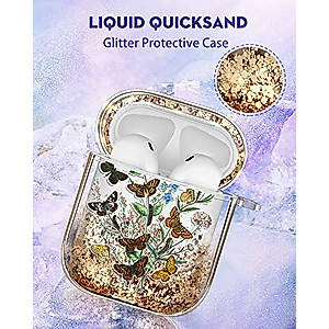 Kokaaee for Airpod Case 2nd & 1st Generation Cover Kawaii Funda Cute Aesthetic Girls Women Protector Liquid Glitter Bling Sparkly Butterfly Design Estuche Keychain Girly for Apple Air Pod 1/2 Gen