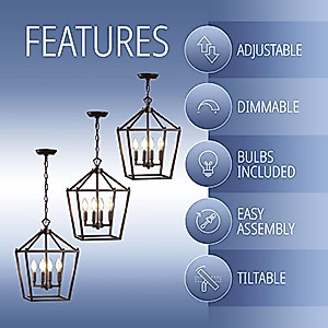 JONATHAN Y JYL7436A Pagoda Lantern Dimmable Adjustable Metal LED Pendant Classic Traditional Dining Room Living Room Kitchen Foyer Bedroom Hallway, 12 in, Oil Rubbed Bronze