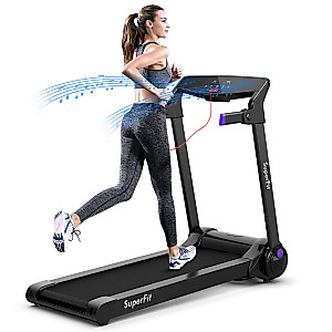 Goplus 3HP Electric Folding Treadmill, Self-Standing Superfit Treadmill with APP Control, Blue Tooth Speaker, HD Touch Screen, Installation-Free, Walking Jogging Running Machine for Home Office