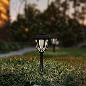 Flash Furniture Hess 8 Pack LED Solar Lights - All-Weather Black Tulip Style Outdoor Solar Powered Lights - Landscape Lighting for Pathway, Garden, & Yard