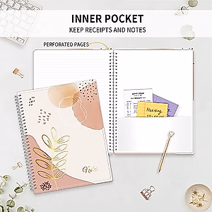 SUNEE Large Spiral Notebook, Journal For Women, Aesthetic Cute Abstract Notebook with Pockets, Flexible Cover, College Ruled Paper, 11" x 8-1/2", 80 Sheets - 160 Pages, for Work, School Supplies