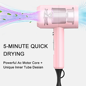 Slopehill Ionic Hair Dryer, Powerful 1800W Fast Drying Low Noise Blow Dryer with 2 Concentrator Nozzle 1 Diffuser Attachments for Home Salon Travel