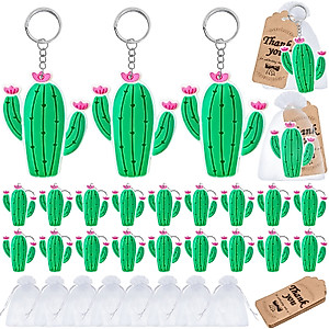 Elecrainbow 120 Pack Cactus Party Favors Include 40 Keychains, 40 Thank You Tags and 40 Goodie Bags for Cactus Keychain Return Gift, Mexican Themed Party, Thanksgiving, Baby Shower, Birthday, Wedding
