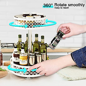 LBW Lazy Susan Organizer, 2 Tier Spice Turntable Organizer for Cabinet with Metal Sell, 10.2''Lx13.9''H Adjustable Spice Rack for Kichen Bathroom Table, White