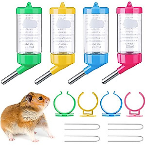 4 Pieces Guinea Pig Water Bottle 2.7 oz Small Animal Water Dispenser for Cage No Drip Hanging Hamster Water Bottle for Small Pet Ferret Hedgehog Hamster Chinchilla