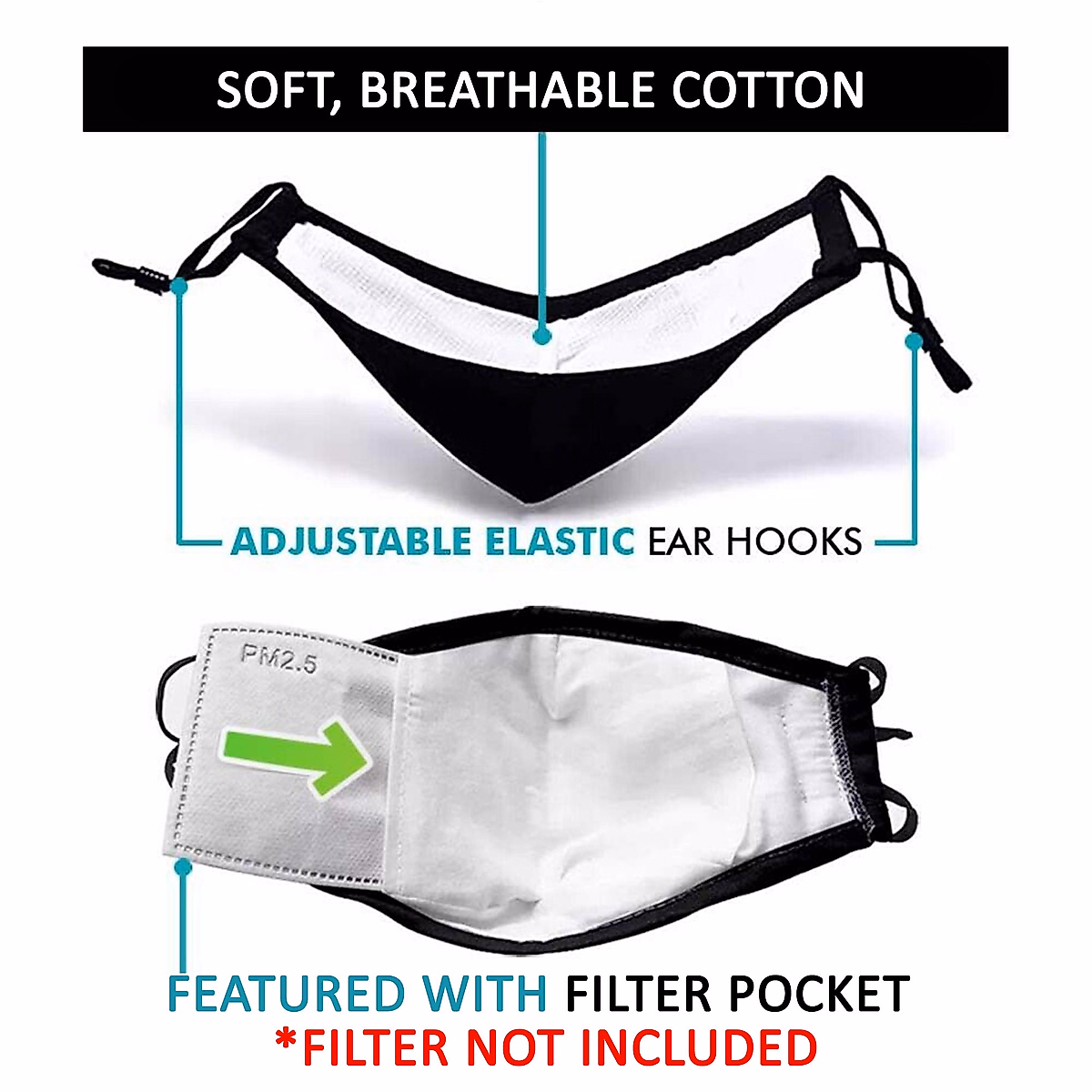 AECKS 3 Pack 3-Layer Fashion Protective, Reusable Cotton Fabric, Unisex 100% Cotton, Washable with Air Port for Carbon Filter (3-Pack, Mix)