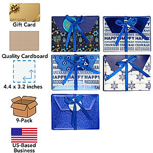 Iconikal Hanukkah Foil and Ribbon Embellished Gift Card Boxes, Set of 9