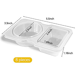 Nufiwra 8Pcs Double Compartment Condiment Containers with Lids, Reusable Plastic Snack Containers for To-Go Sauces, Sampling, Travel Snacks, Disposable 2-Compartment Snack Cups