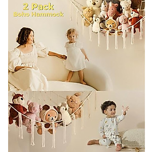 mirolam Stuffed Animal Net Hammock Corner Hanging Stuff Animals Organizer Holder Toy Hammock Storage Boho Nursery Play Room Bedroom Dorm Decor