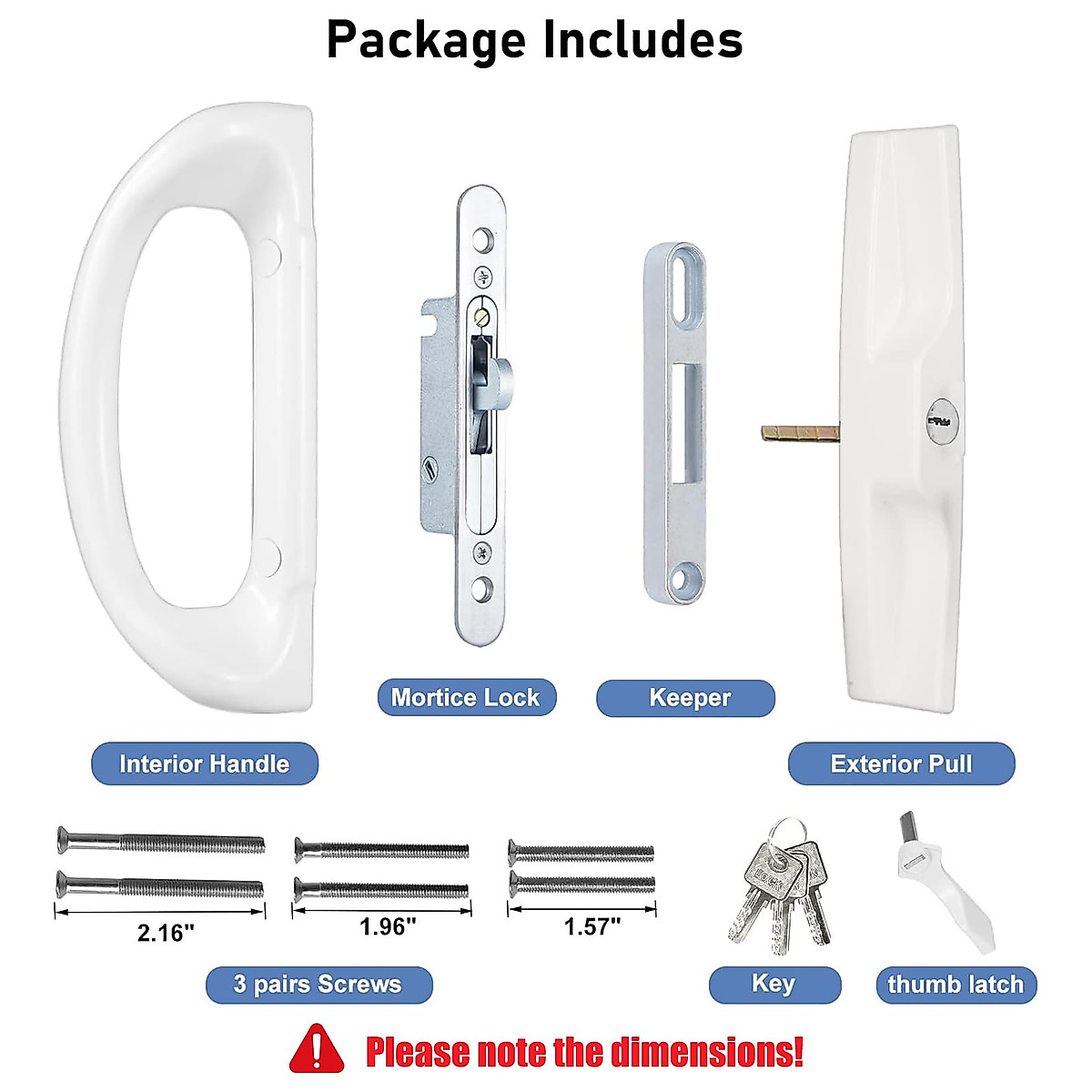 Patio Sliding Door Handle Set with Mortise Lock, Perfect Replacement Sliding Door Handle with Key Lock Fits Patio Doors Thickness 1-1/2" to 1-3/4", 3-15/16" Screw Hole Spacing, Reversible Design